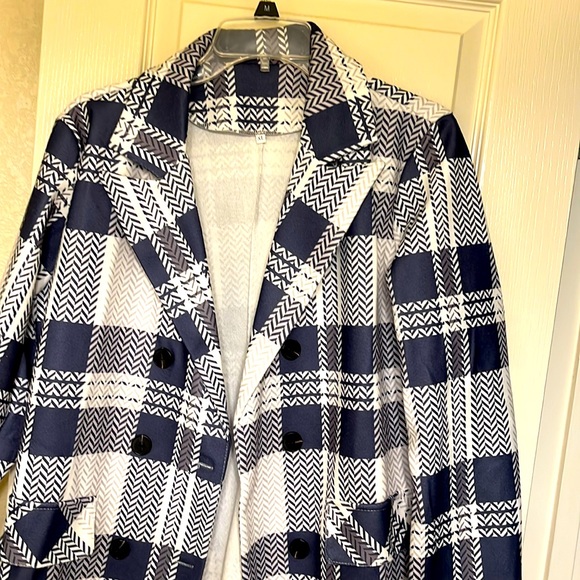 Jackets & Coats | New Blue And White Checkered Coat Sized Xl | Poshmark
